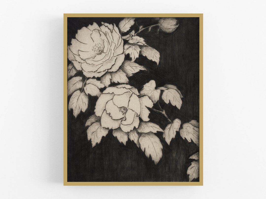 Japanese Peonies Engraving Art Print / Art / Flower Art / Flower Art ...