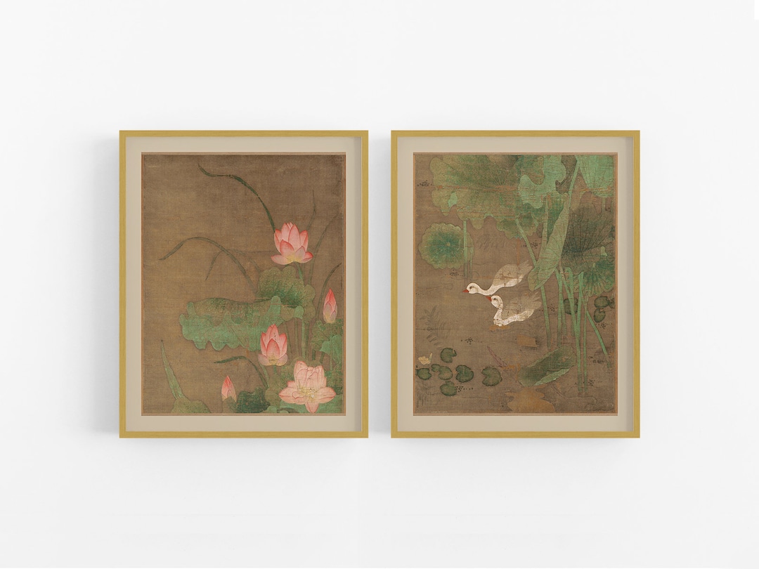 Chinese Duck and Lotus Flower Art Prints - Set of Two - Etsy