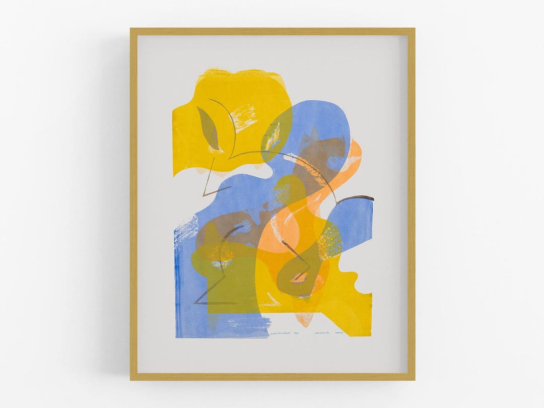 Modern Abstract Screen Print in Yellow and Blue Art Print - Etsy