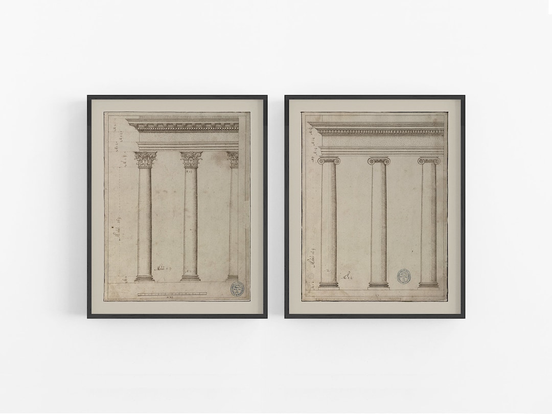 Set of Two Greek Column Drawings / Art / Wall Decor / European Art ...