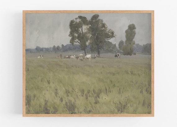 Landscape With Cows / Vintage Art / Farmhouse Decor / European - Etsy