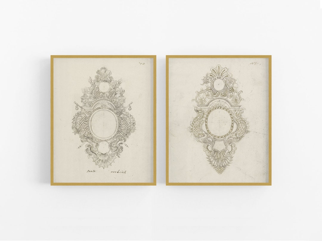 Set of Two European Medallion Drawing Art Prints / Art / French Art ...