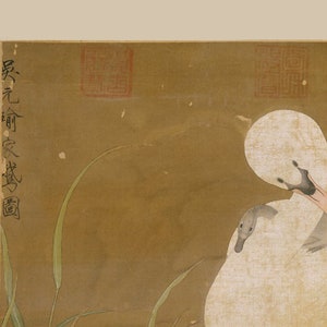 Chinese Swan and Baby Cygnets, Chinoiserie Baby Nursery Art Prints -set ...