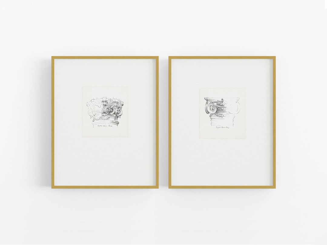 Set of Two French Cornice Sketches Art Prints / Column Art / French Art ...