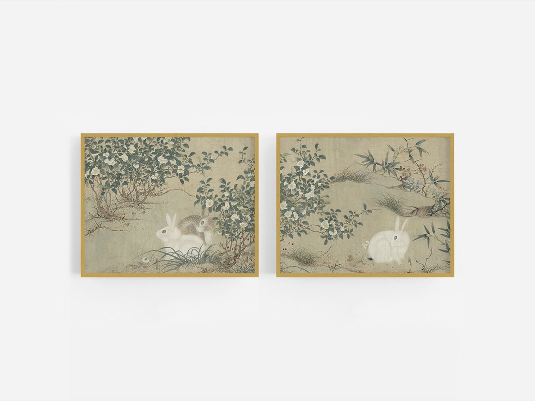 Chinoiserie Bunny Art Prints - Set of Two - Etsy