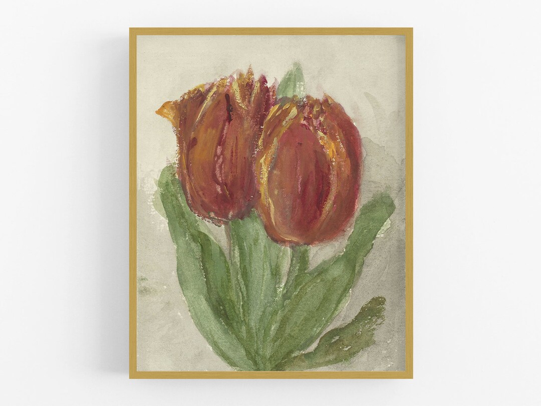 Two Red Tulips Art Print/ Tulip Art / Flower Art / Tulip Watercolor ...