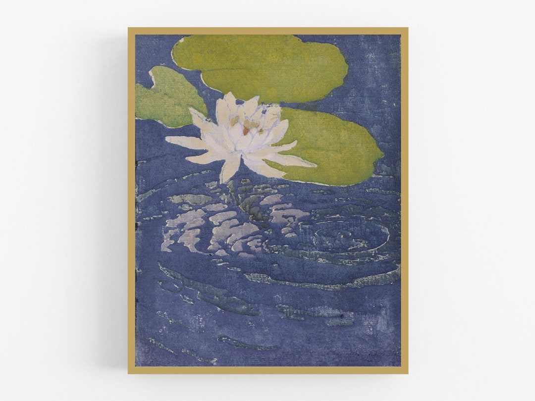 Water Lily Flower Woodblock Art Print / Botanical Art / Flower Painting ...