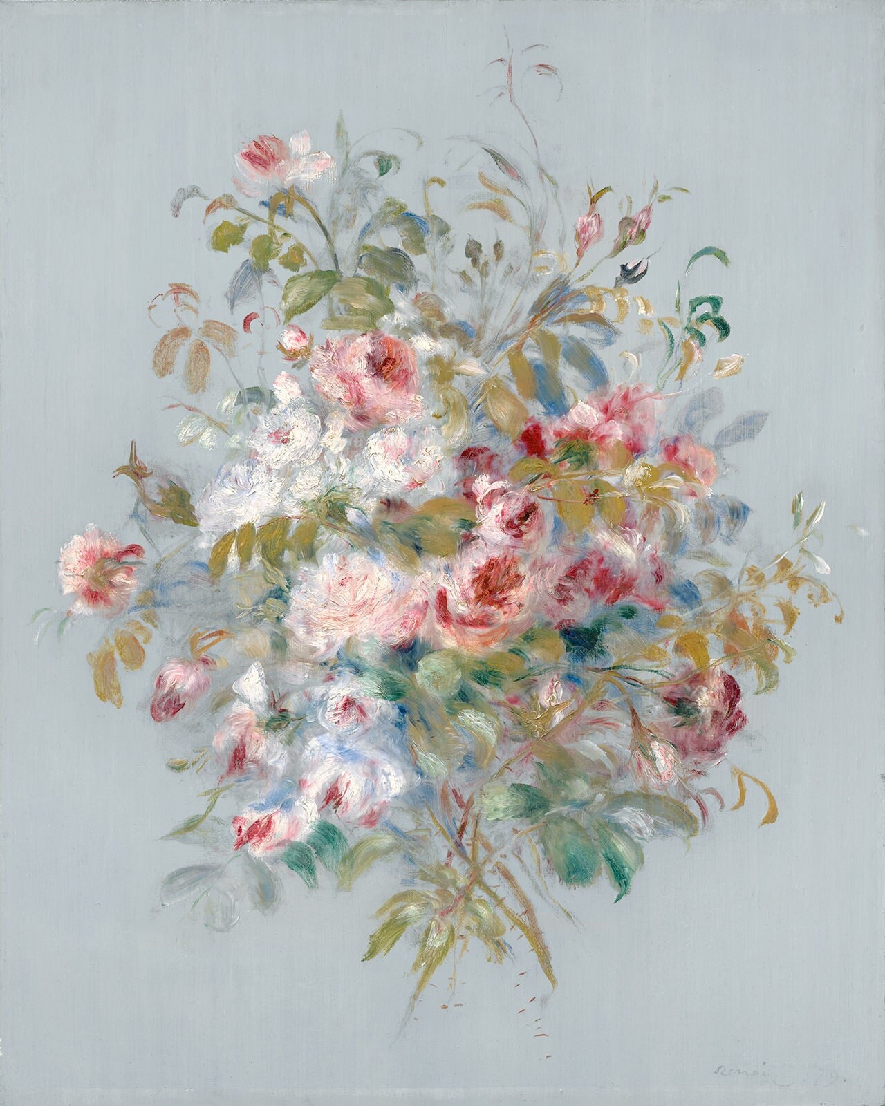 French Flower Bouquet Painting in Blue Colorway Art Print - Etsy