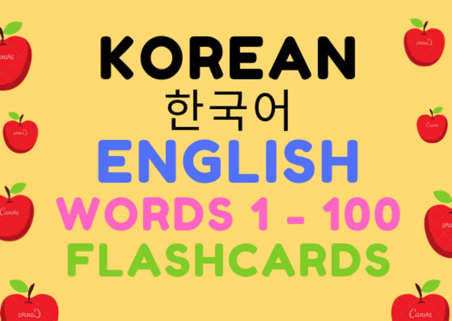 Words-1-100-korean/english - Flashcards - Etsy