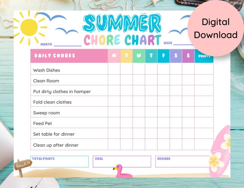 Editable Summer Chore Chart for Kids | Teen Chores | Daily Task ...