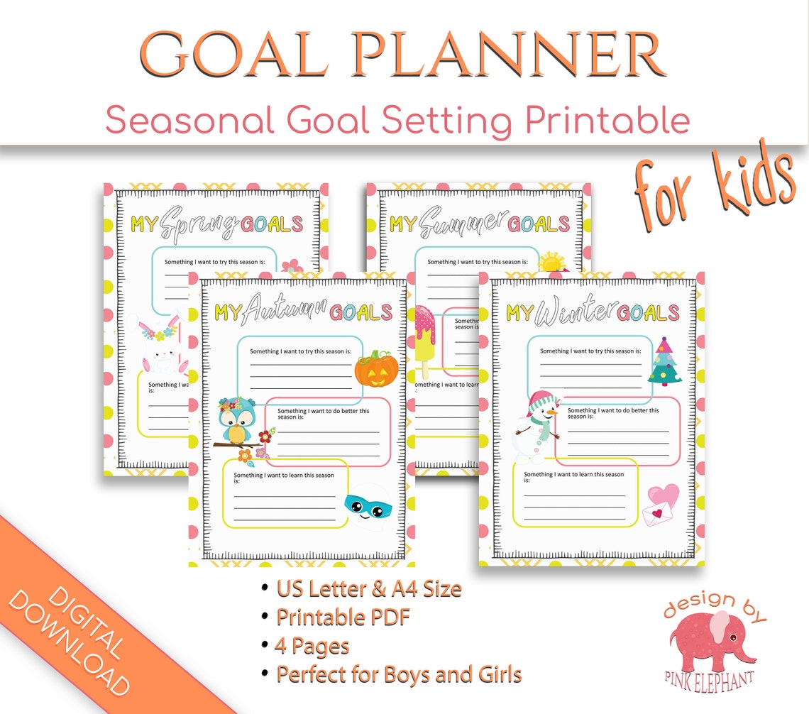 PRINTABLE Goal Setting Seasonal Planner Pages for Kids, Goal Planner ...