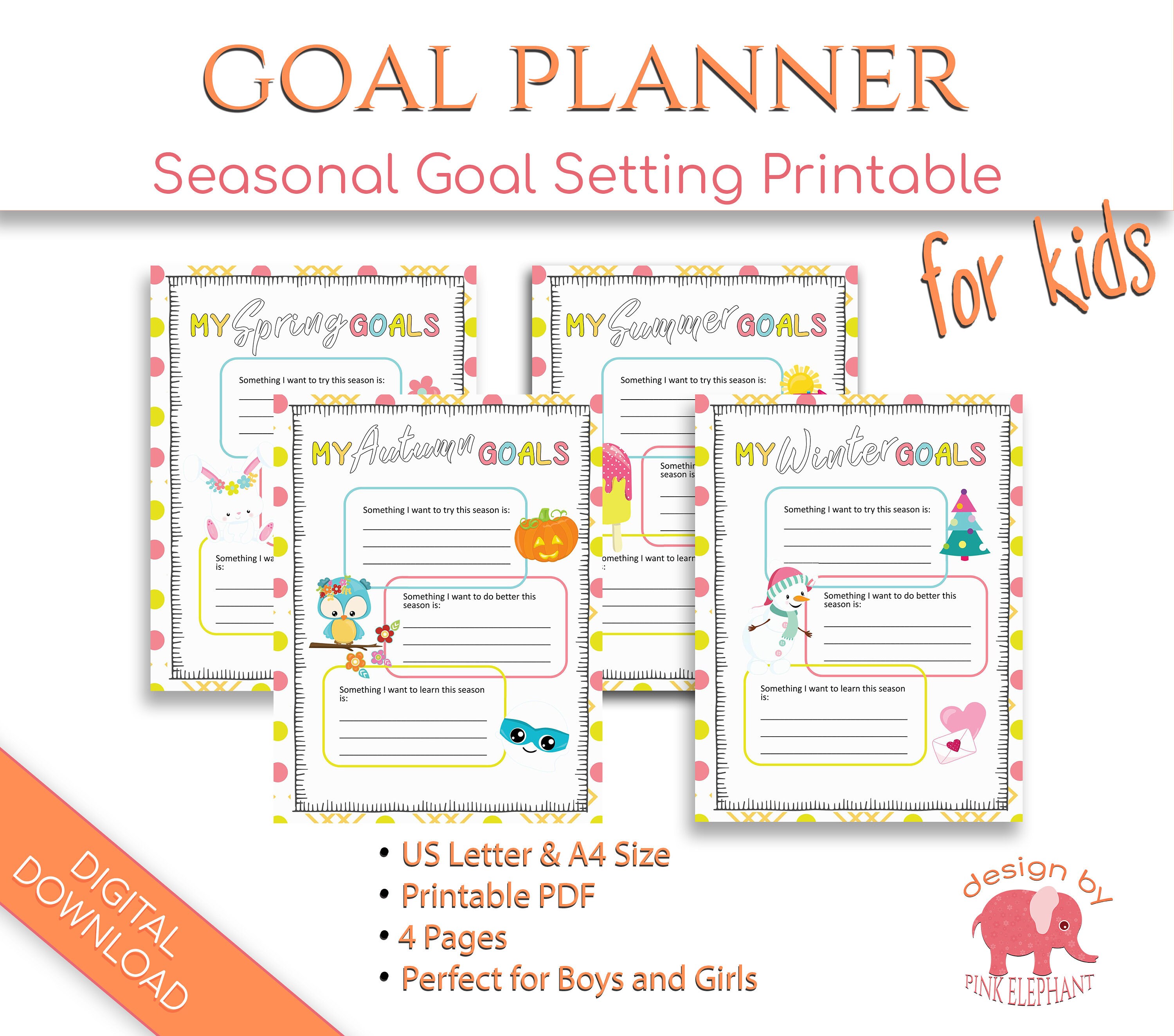 PRINTABLE Goal Setting Seasonal Planner Pages for Kids, Goal Planner ...