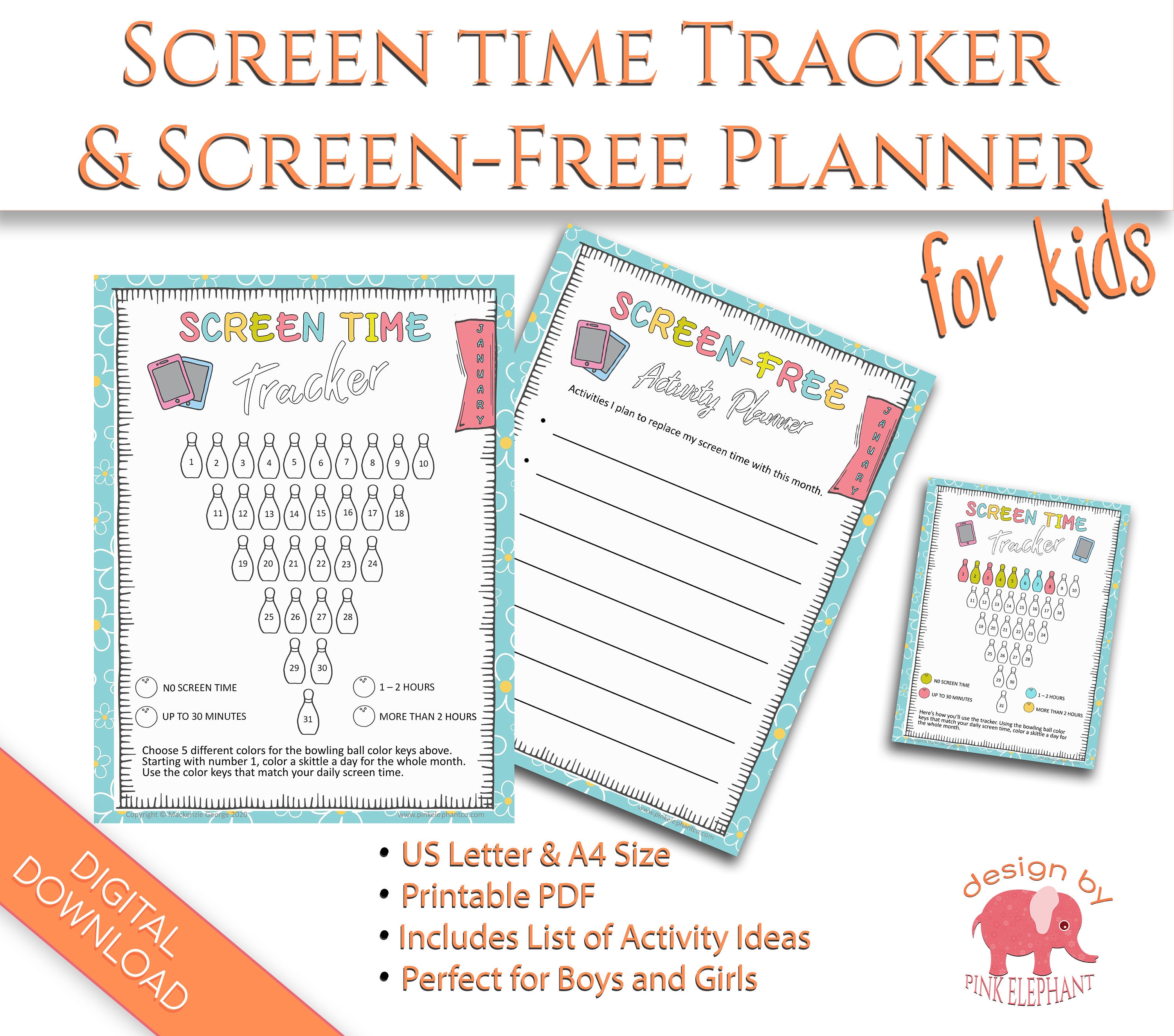 PRINTABLE Screen Time Tracker, Screen-free Goal Planner Pages for Kids ...