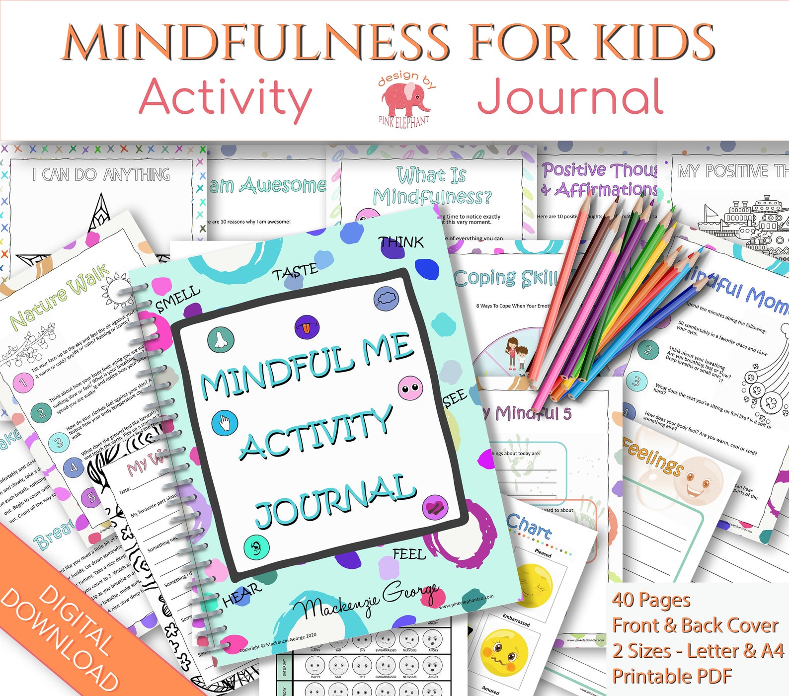Kids Mindfulness Journal Pages, Mental Health Mindfulness Workbook ...