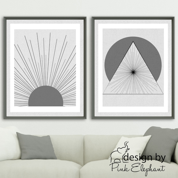 Mid Century Large Geometric Art Set of 2 Neutral Modern Art - Etsy