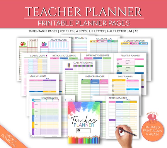 Teacher Planner Printable Academic Planner Inserts Teacher | Etsy
