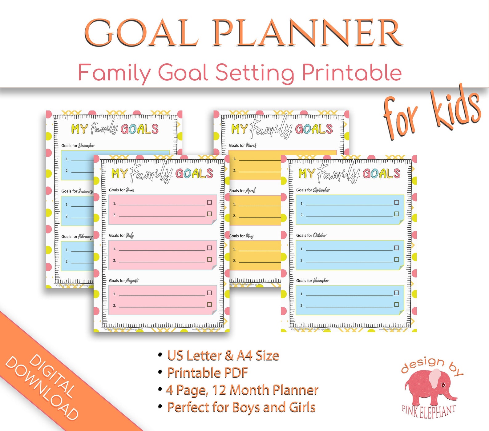 Goal Printable Family Planner for Kids, Monthly Planner Pages With ...