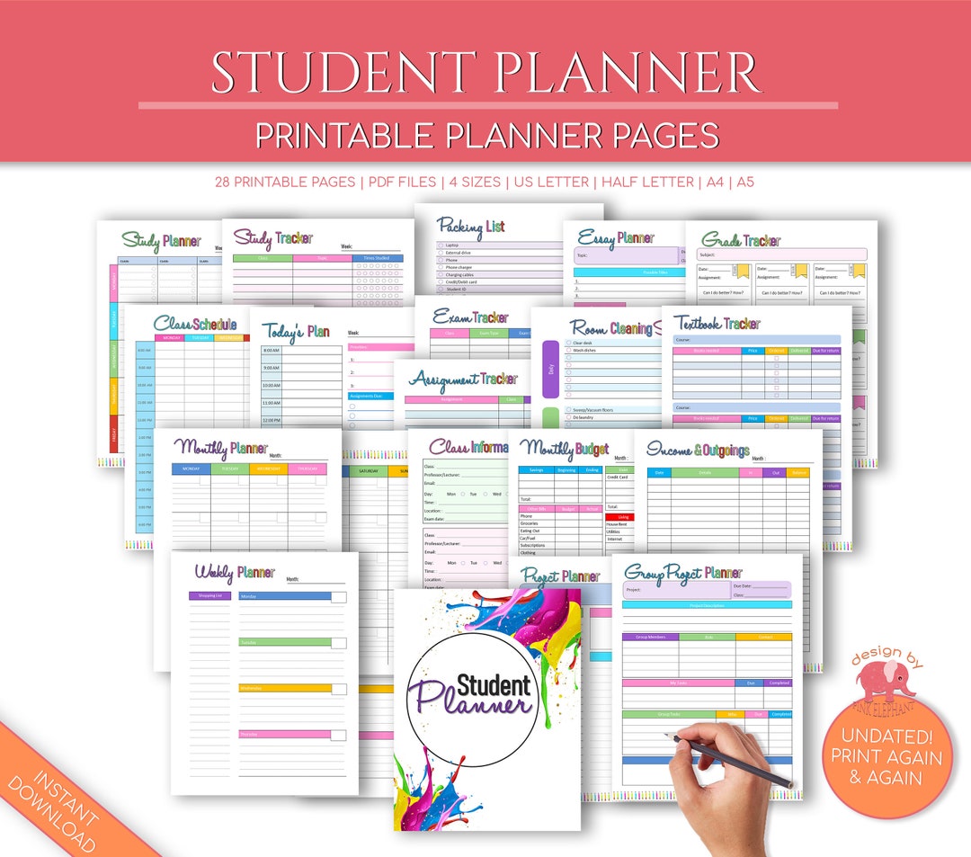 Student Planner, Academic Planner, Undated Planner Printable, College ...