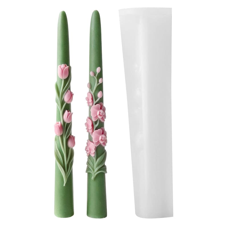 Embossed Flower Taper Candle Silicone Mold-orchid/tulip Long Candle ...