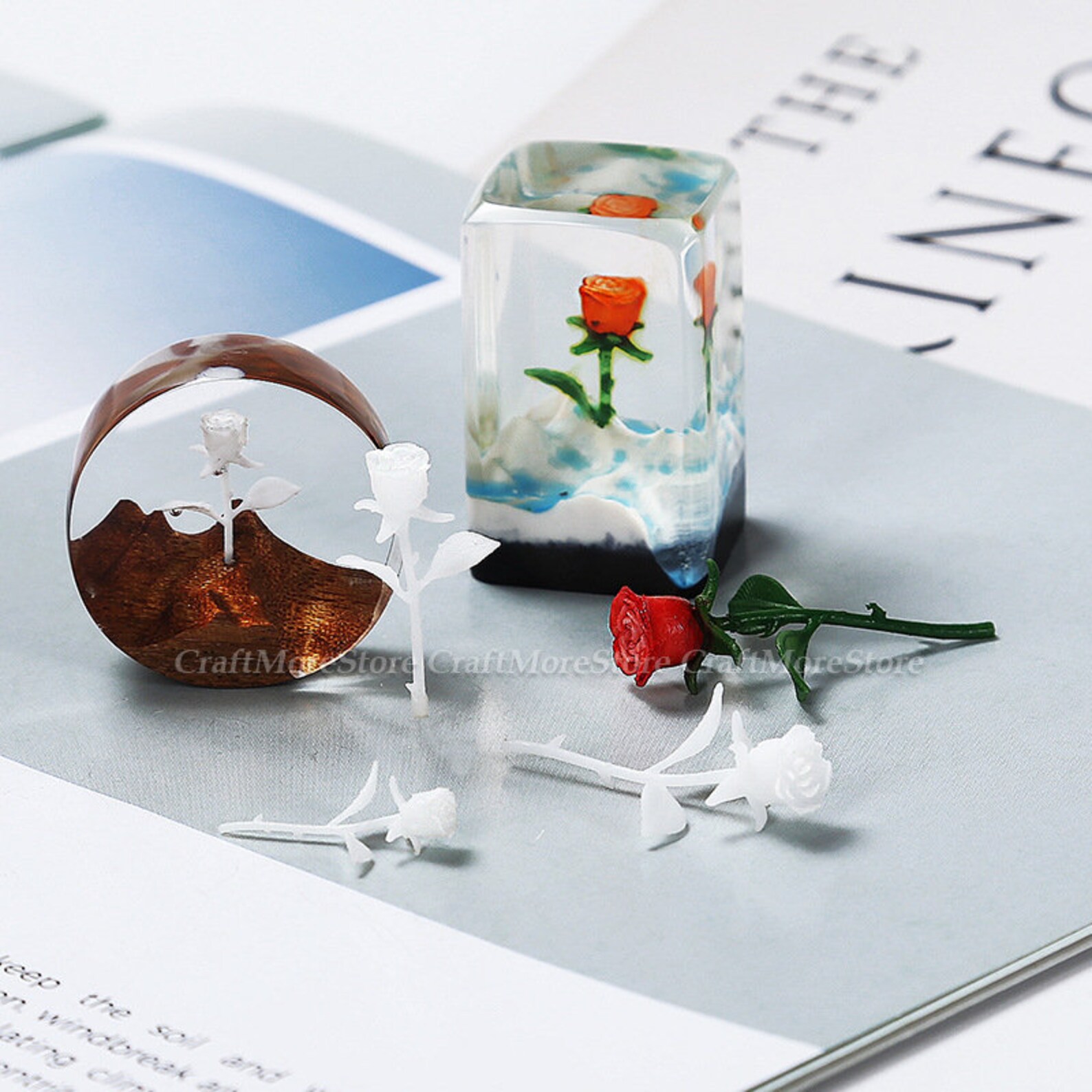 Miniature White Rose Model-resin Craft Filler-romantic Plastic Rose ...