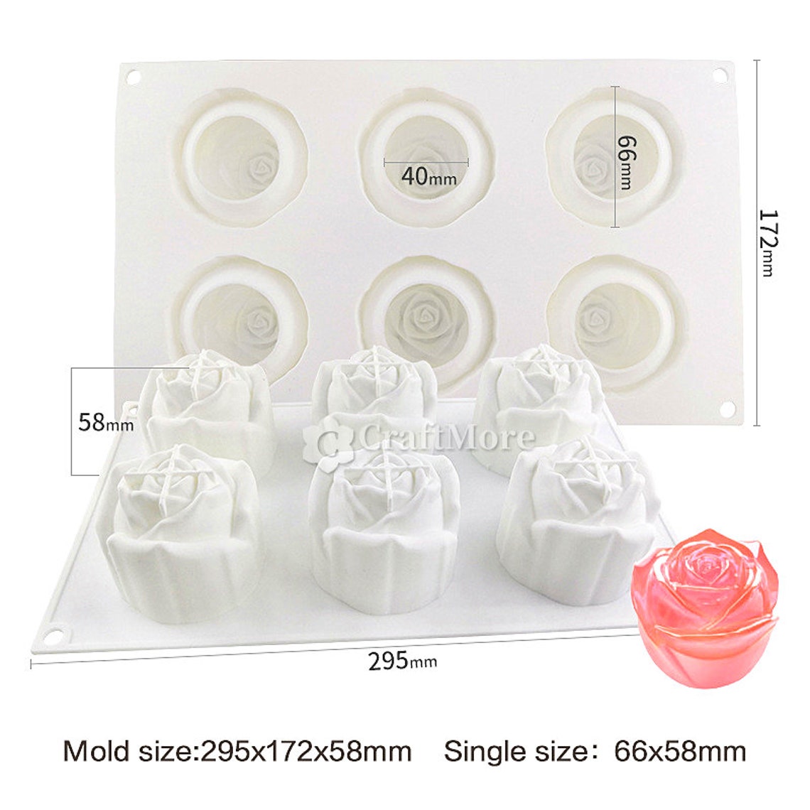 3D Rose Silicone Candle Mold-creative Ice Cube Mold-6 Grids | Etsy