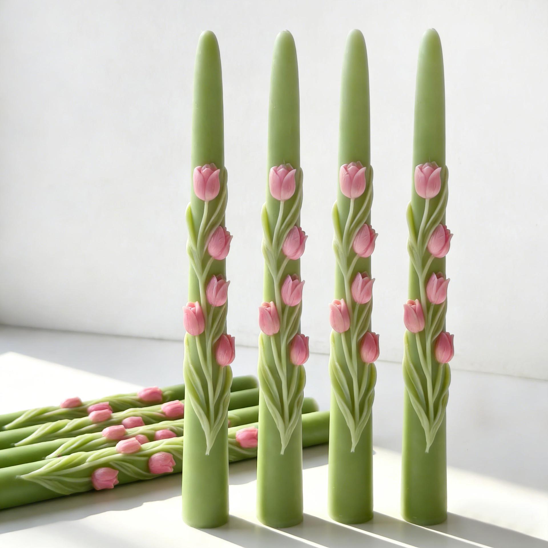 Embossed Flower Taper Candle Silicone Mold-orchid/tulip Long Candle ...