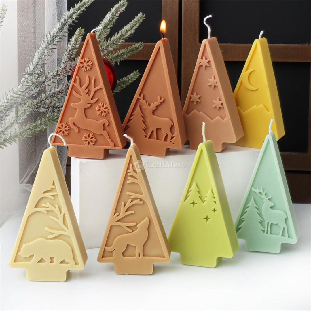 Simple Christmas Tree Candle Silicone Mold-embossed Elk/polar Bear/moon ...