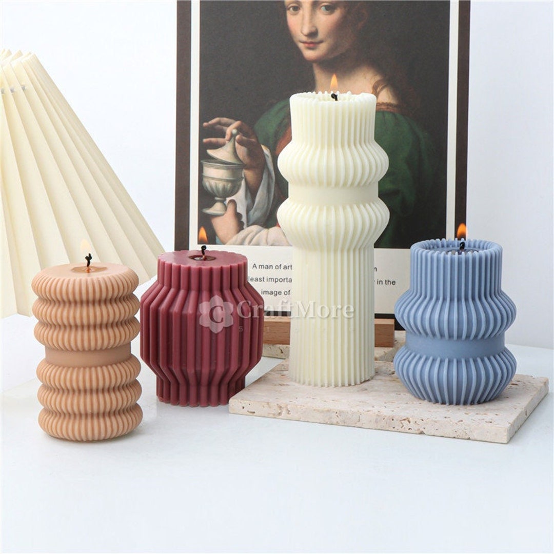 Striped Cylinder Candle Mold-multilayer Striped Pillar Candle Silicone ...