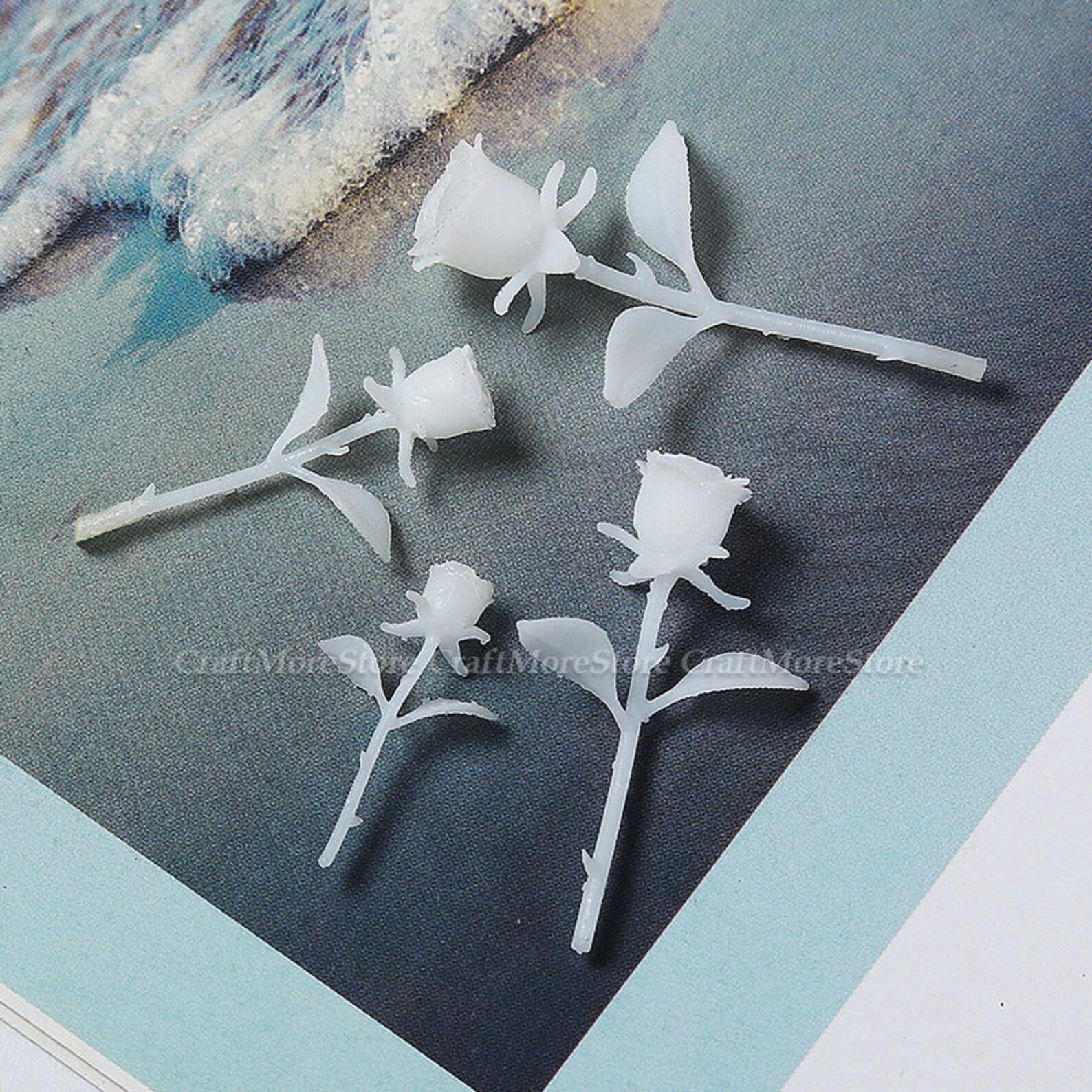 Miniature White Rose Model-resin Craft Filler-romantic Plastic | Etsy