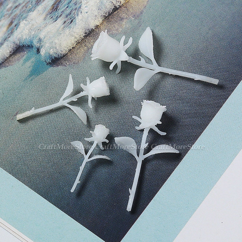 Miniature white rose model-resin craft filler-romantic plastic | Etsy