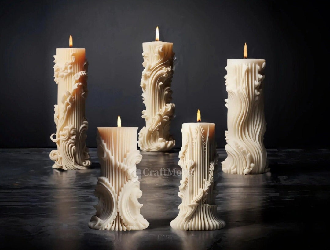 5 Styles Embossed Candle Silicone Mold-european Pillar Candle Mold ...