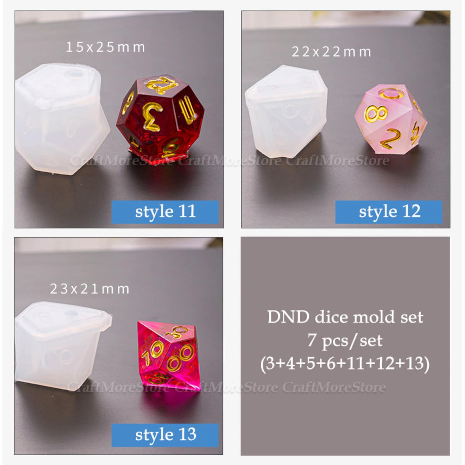 7 Styles DND Dice Mold Set-silicone Dice Mold-resin Dice - Etsy