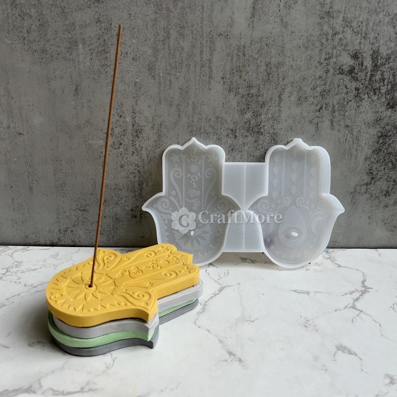 Hamsa Hand Incense Tray Silicone Molds for Plaster Cement Fatima ...