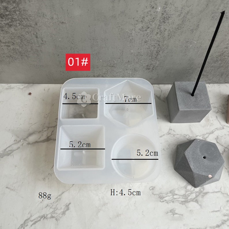 4 Cavity Concrete Incense Base Molds Silicone Molds for Plaster Cement ...