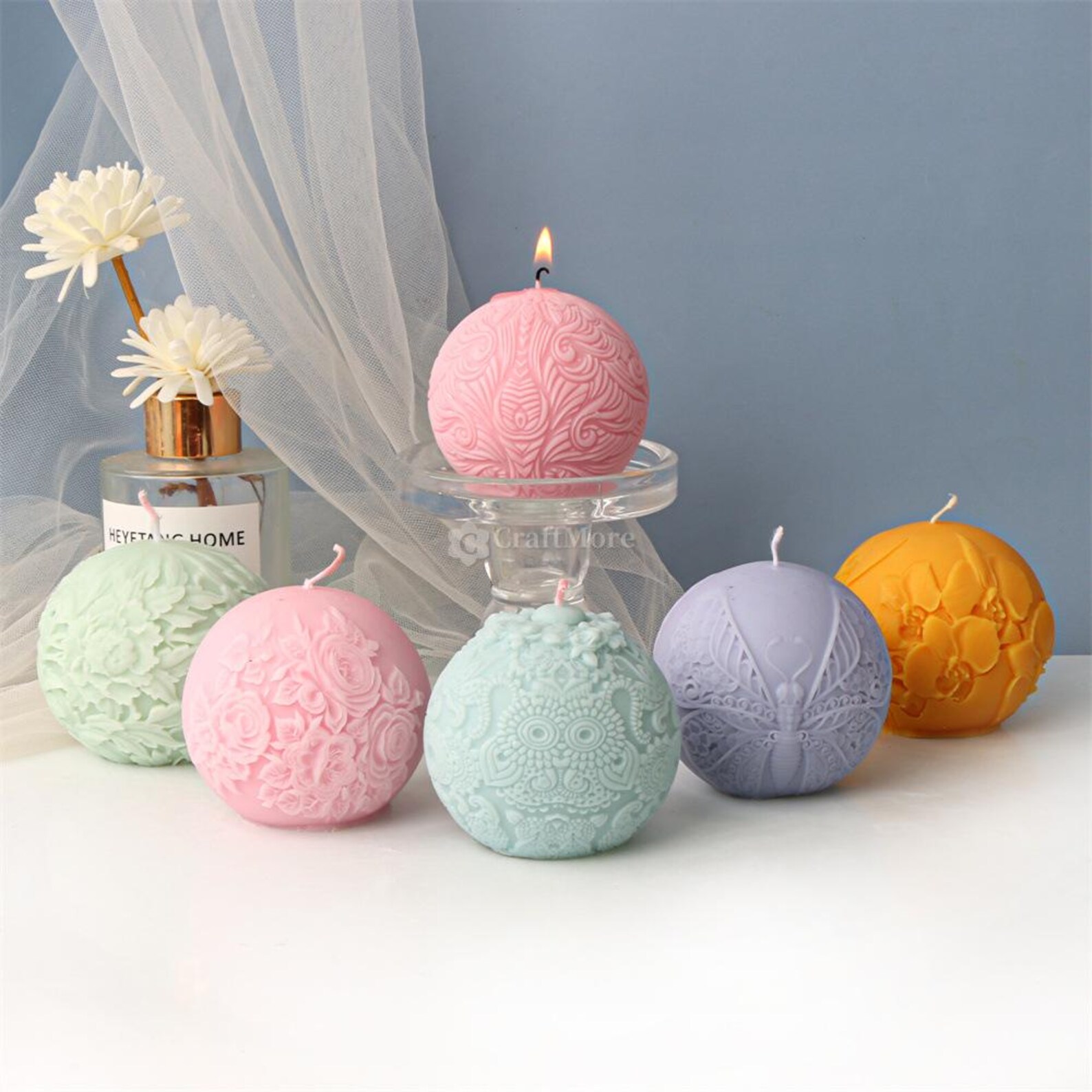 Flower Sphere Candle Silicone Mold-embossed Butterfly Ball Candle Mold ...