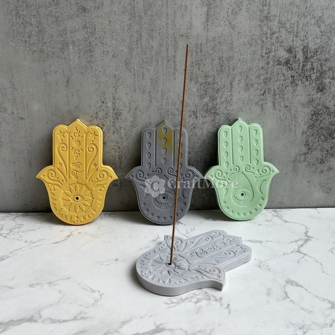 Hamsa Hand Incense Tray Silicone Molds for Plaster Cement Fatima ...