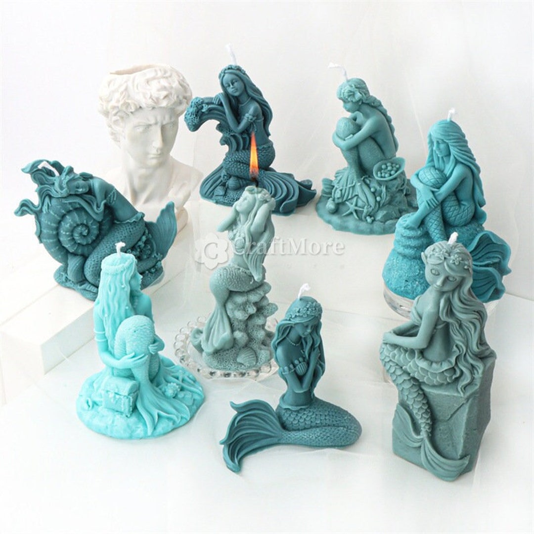 3D Mermaid Candle Mold-scented Candle Silicone Mold-sea Daughter Statue ...
