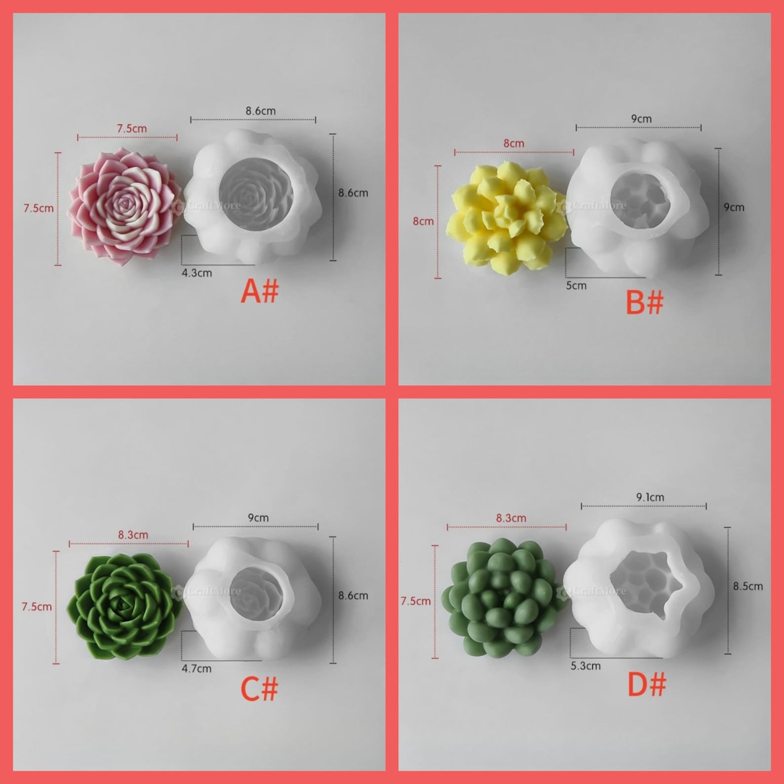 8 Styles Succulent Silicone Molds-succulents Plant Candle Molds-flower ...