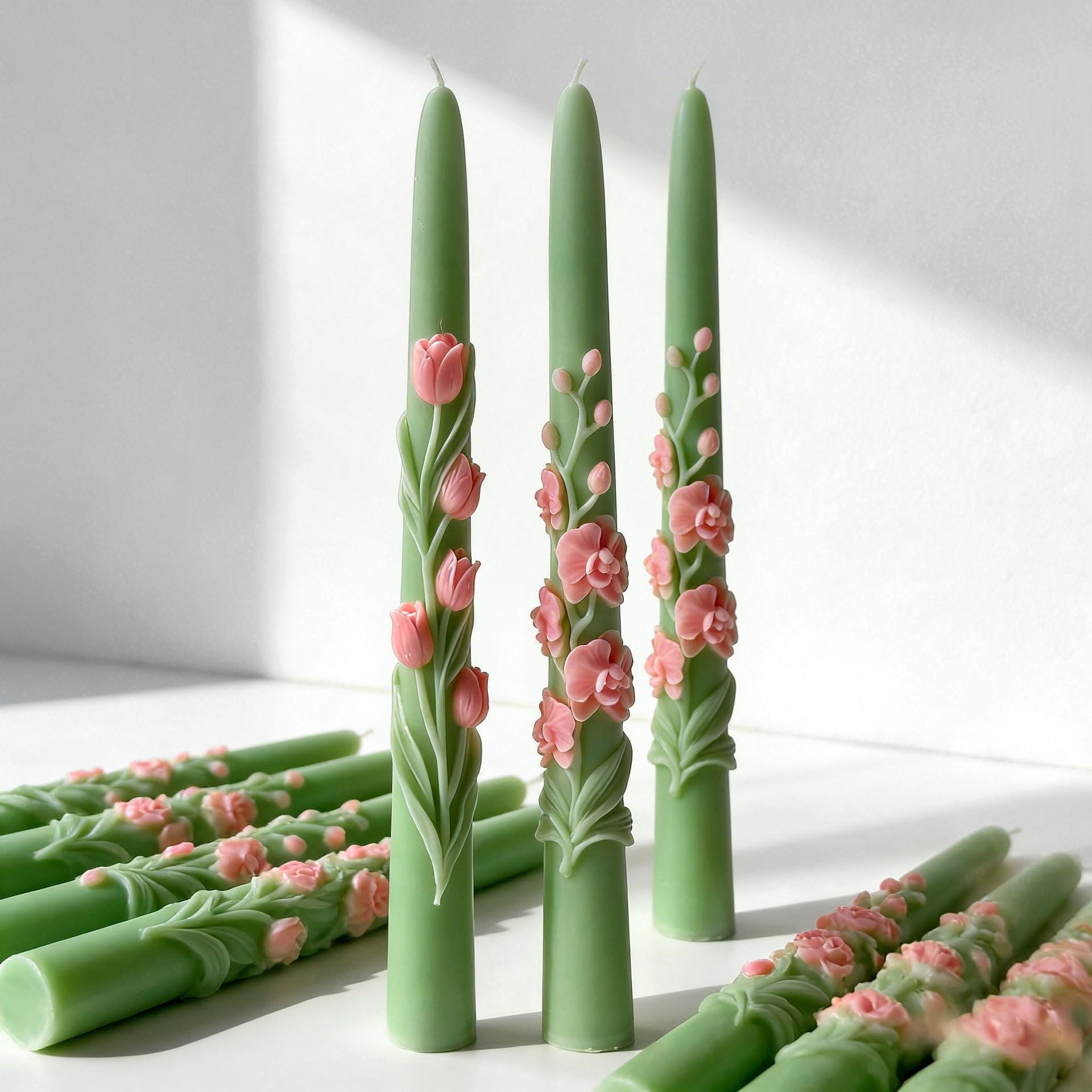 Embossed Flower Taper Candle Silicone Mold-orchid/tulip Long Candle ...