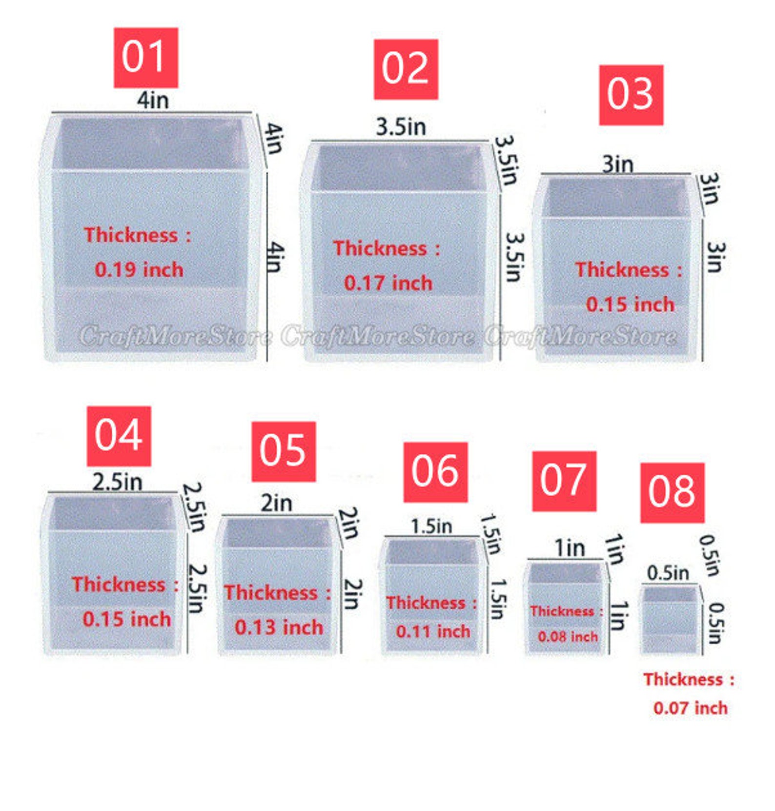 Large Transparent Cube Silicone Molds,4"inch-0.5inch Resin Cube Resin ...