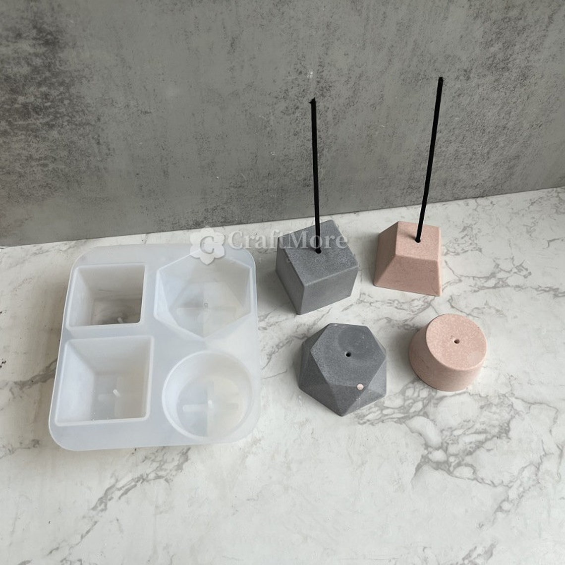 4 Cavity Concrete Incense Base Molds Silicone Molds for Plaster Cement ...
