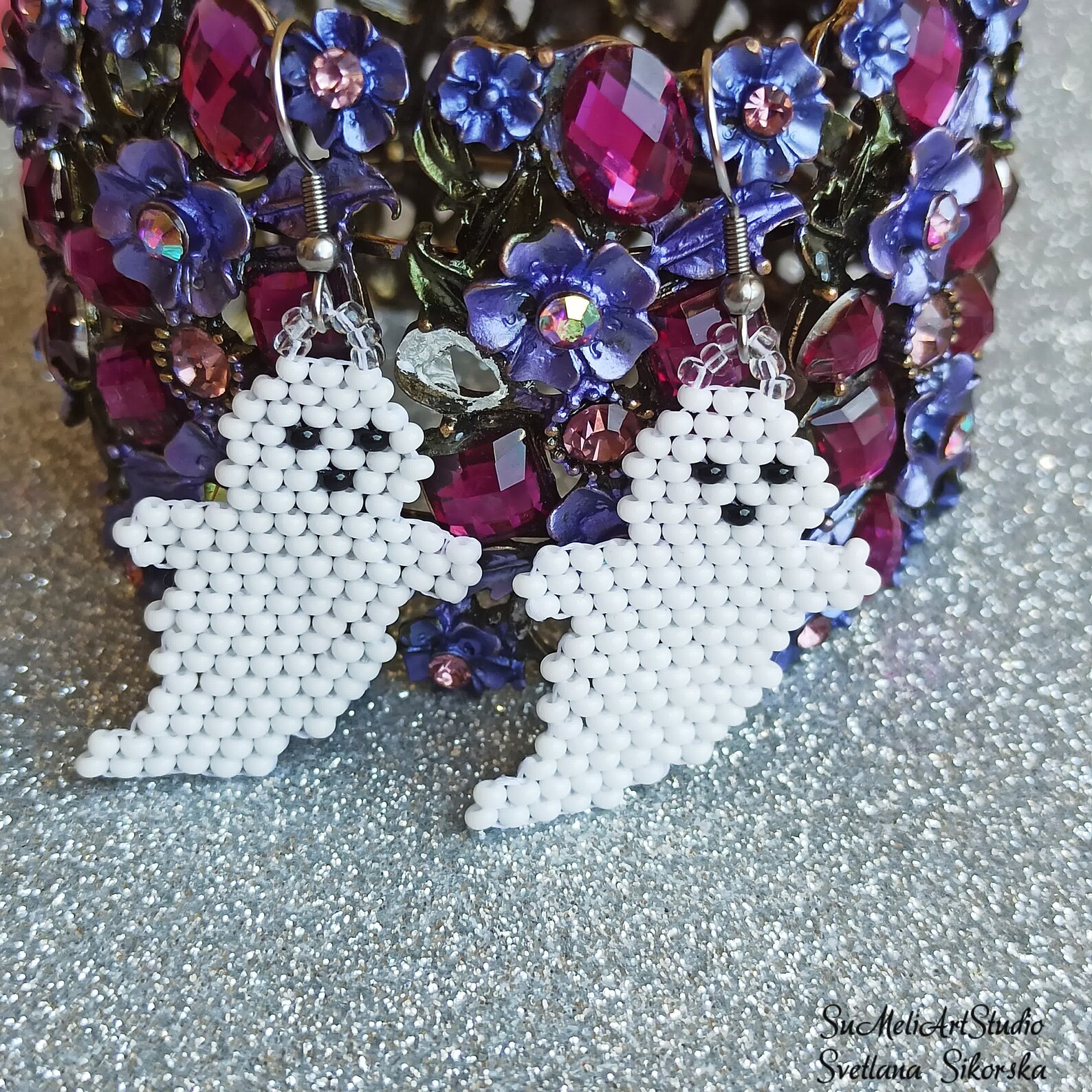Boo earrings for Halloween Small ghost beaded earrings Cute | Etsy