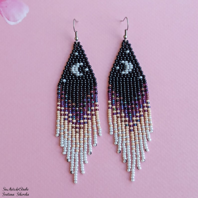 Moon Beaded Earrings, Crescent Moon Seed Bead Earrings, Half Moon ...