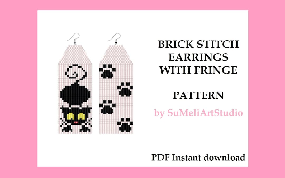 Black Cat Earrings Seed Bead Patterns, Brick Stitch Pattern, PDF ...