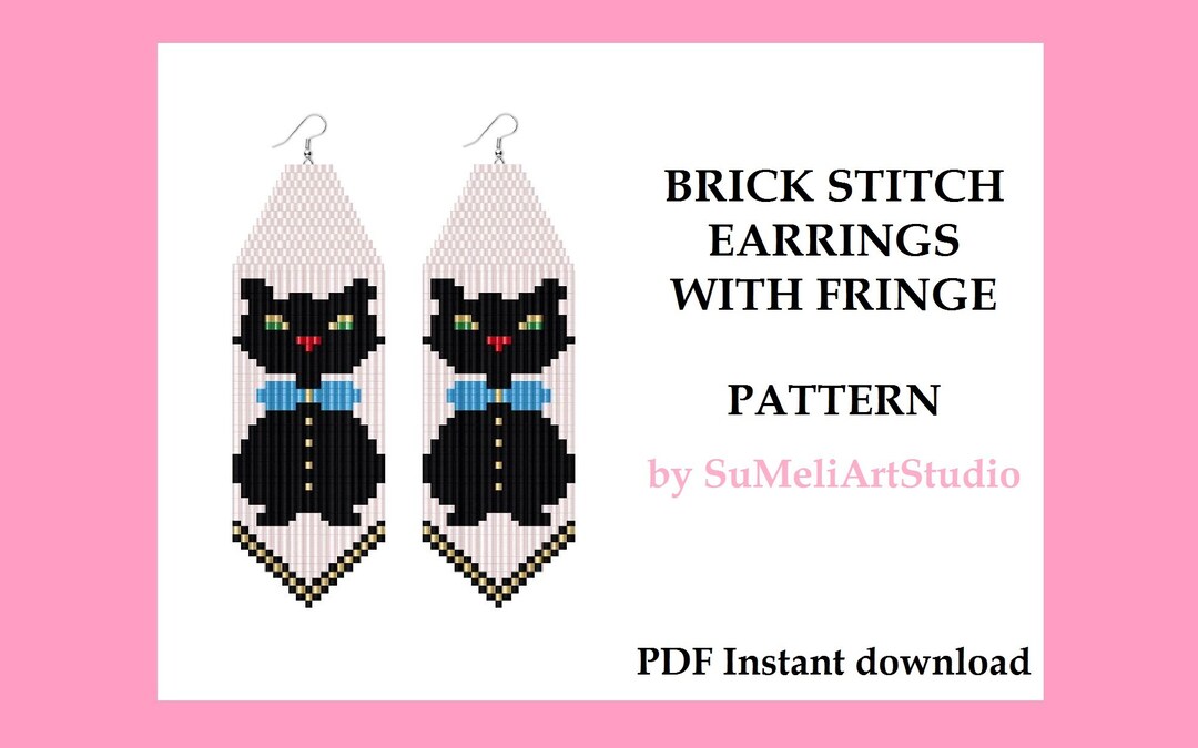 Cute Cat Earrings Pattern, Black Cat Earrings Patterns, Brick Stitch ...