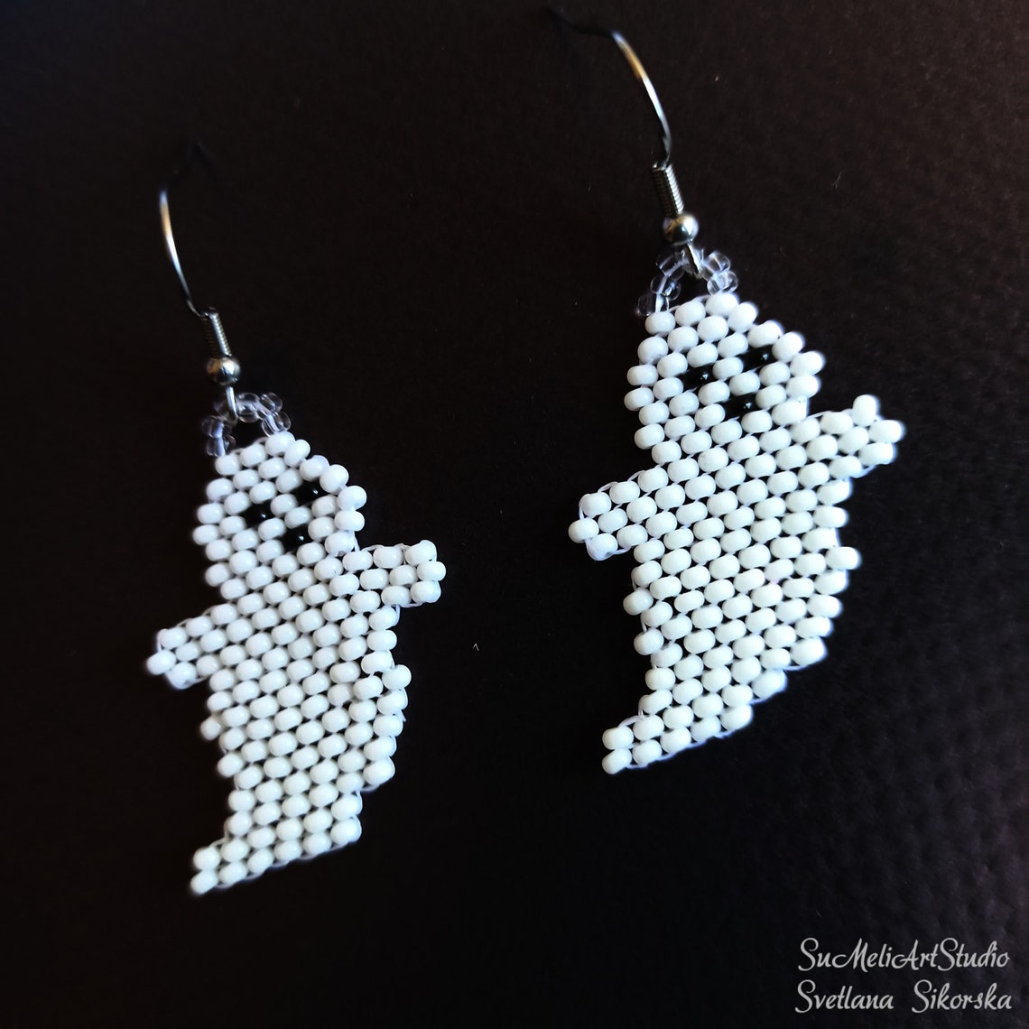 Boo earrings for Halloween Small ghost beaded earrings Cute | Etsy