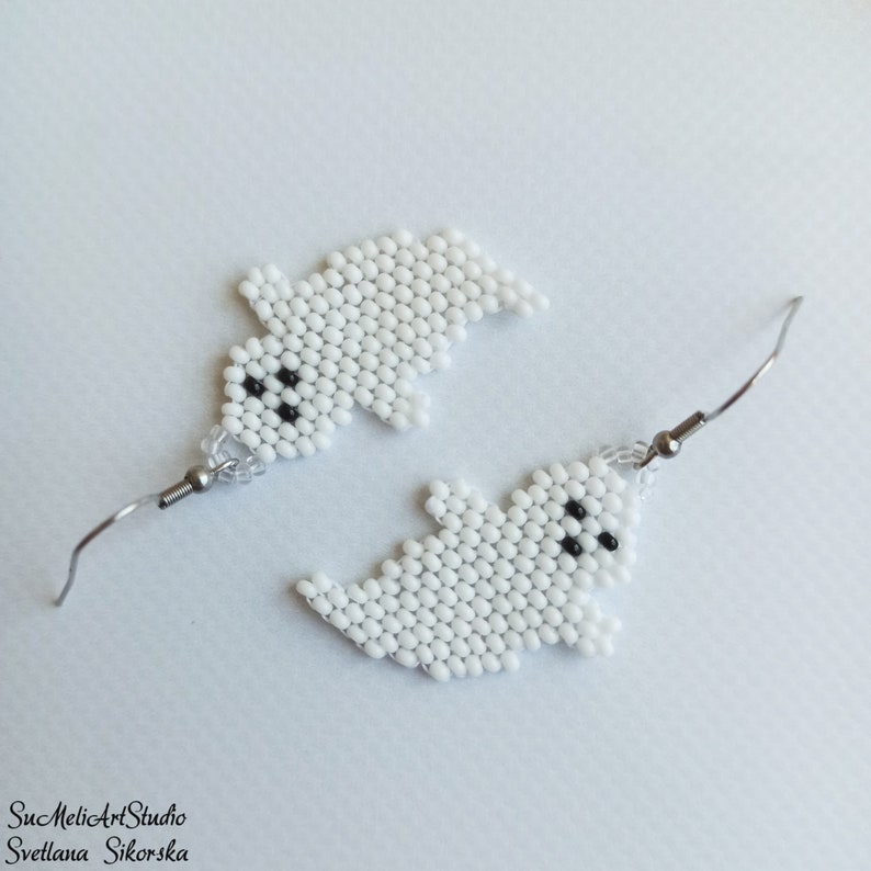 Boo Earrings for Halloween, Small Ghost Beaded Earrings, Cute Scary ...