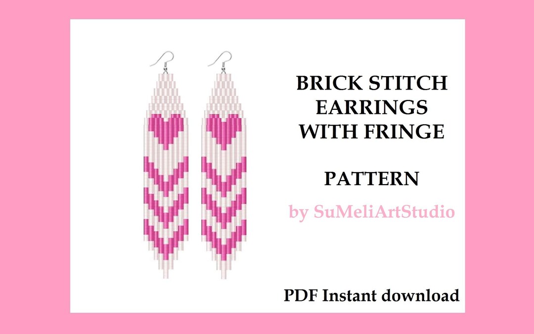 Brick Stitch Pattern 2 Drop, Heart Earrings Pattern, Romantic Bead ...