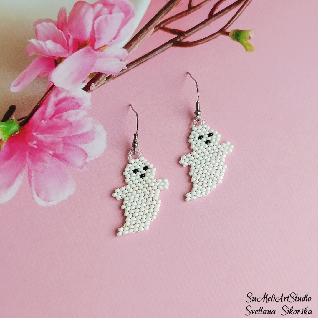 Boo Earrings for Halloween, Small Ghost Beaded Earrings, Cute Scary ...