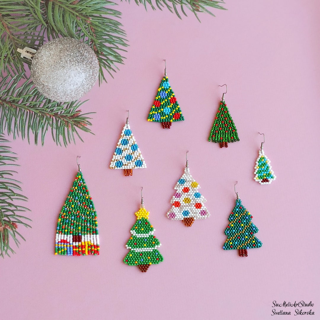 Christmas Tree Earrings, Winter Earrings, Christmas Beaded Earrings ...